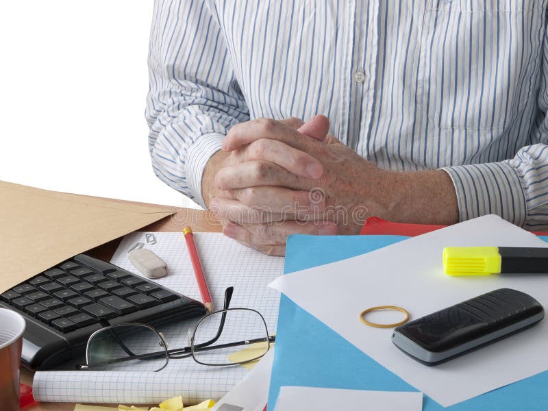 Dishevilled Busy Man at Chaotic Desk - Overwork Stock Photo - Image of ...