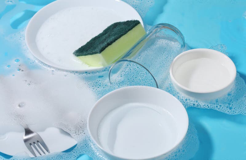 Dishware and Sponge in Water . Wash Utensil after Used Stock Image ...