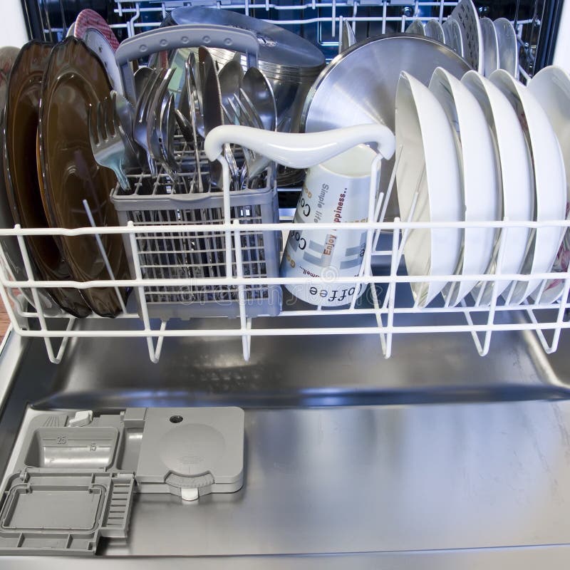 Dishwasher with Clean Dishes Stock Photo - Image of container, dish ...