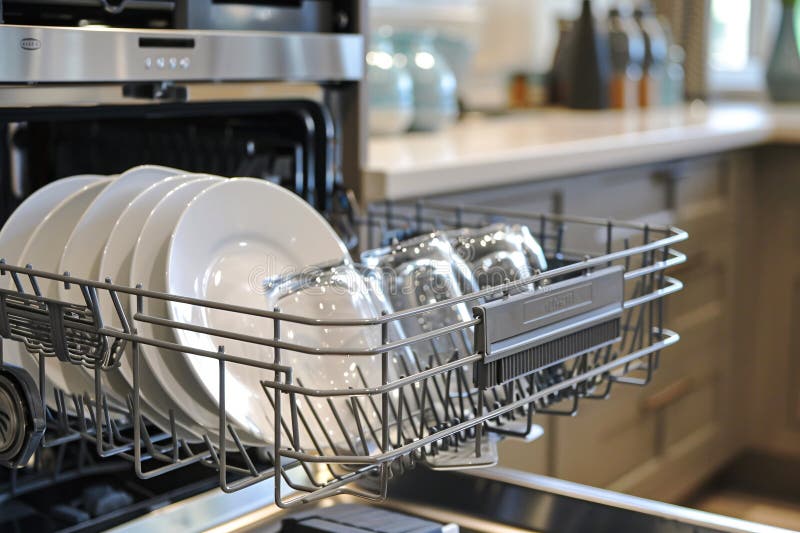 Dishwasher with Clean Dishes at the Kitchen Stock Illustration ...