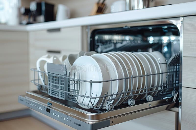 Dishwasher with Clean Utensils in Modern Kitchen at Home Stock Photo ...