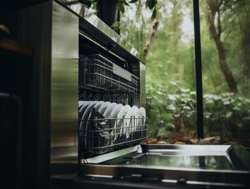 A Dishwasher with Dishes in it in Front of a Window. AI Generative ...