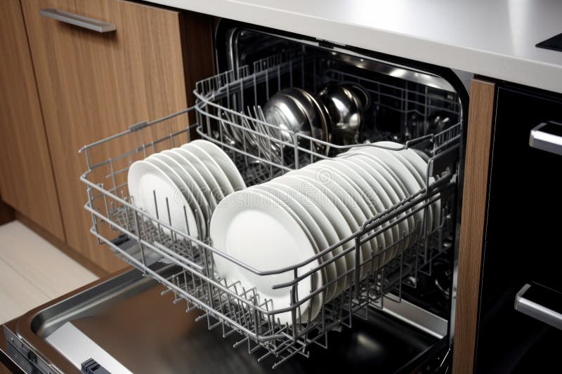 A Dishwasher Filled with Lots of White Plates. Perfect for Kitchen ...