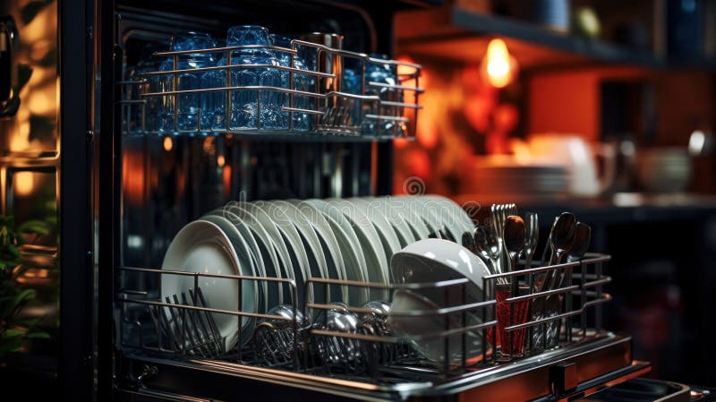 A Dishwasher with a Full Load of Dishes in it, AI Stock Photo - Image ...