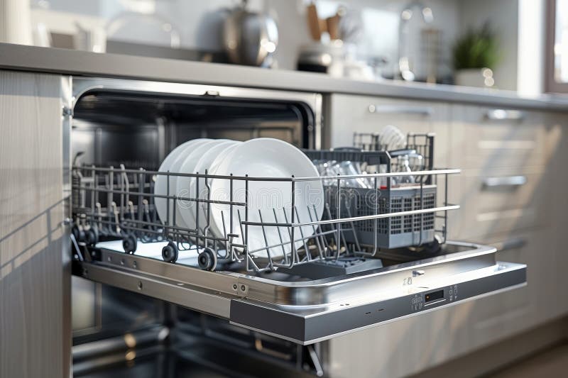 A Dishwasher is Full of Plates and Silverware Stock Image - Image of ...