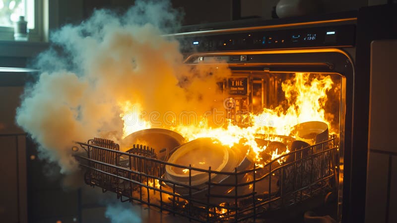 A Dishwasher with a Lot of Smoke Coming Out of it Stock Photo - Image ...