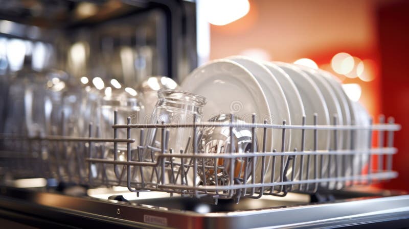 Dishwasher with Plates and Silverware in it, AI Stock Photo - Image of ...