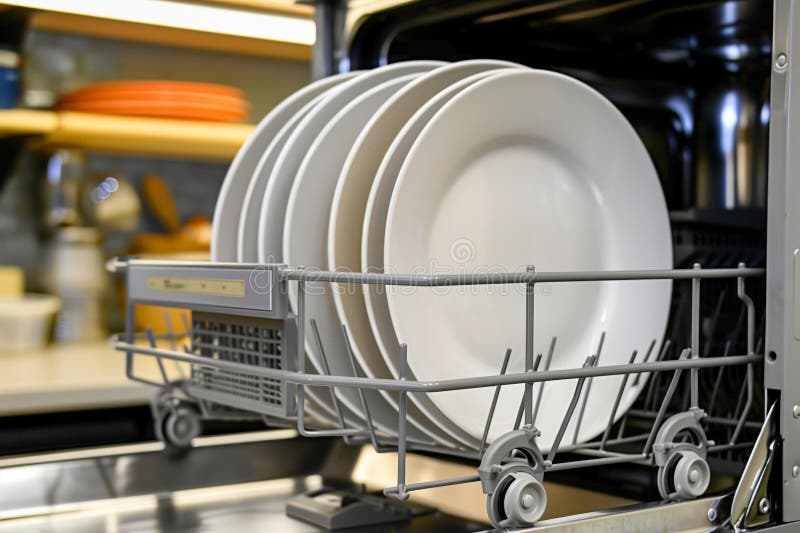 Dishwasher Stacking Clean Plates on a Shelf Stock Photo - Image of ...