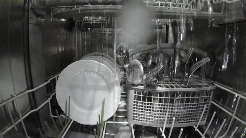 Dishwasher while Washing Dishes. Inside View Stock Video - Video of ...