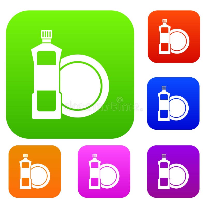 Dishwashing Liquid Detergent and Dish Set Collection Stock Vector ...