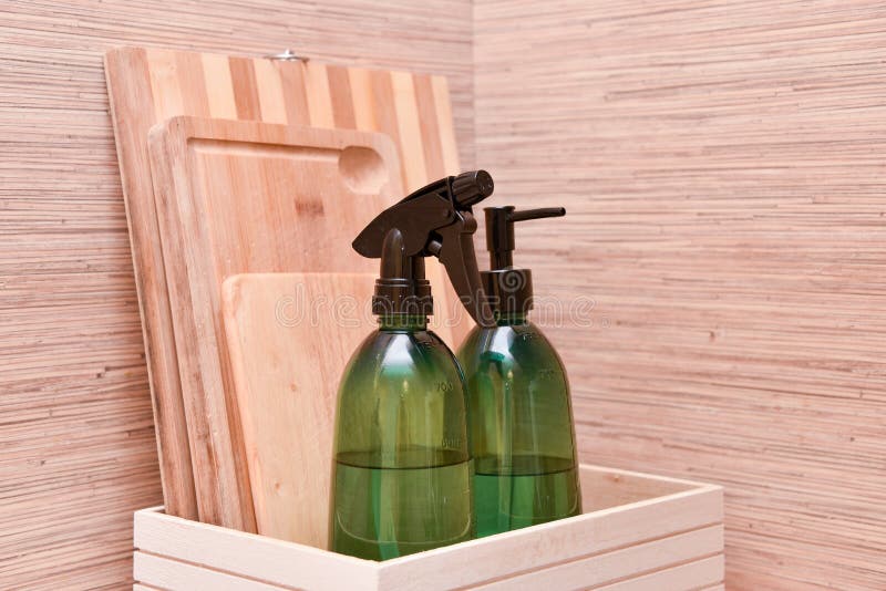 Dishwashing Liquid in the Kitchen. Box with Cutting Boards and ...