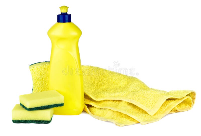 Dishwashing Liquid And Sponges Stock Photo - Image of domestic, liquid ...