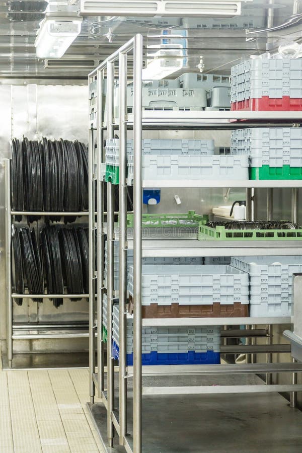 Cup and Glass Racks in Commercial Kitchen Stock Image - Image of ...