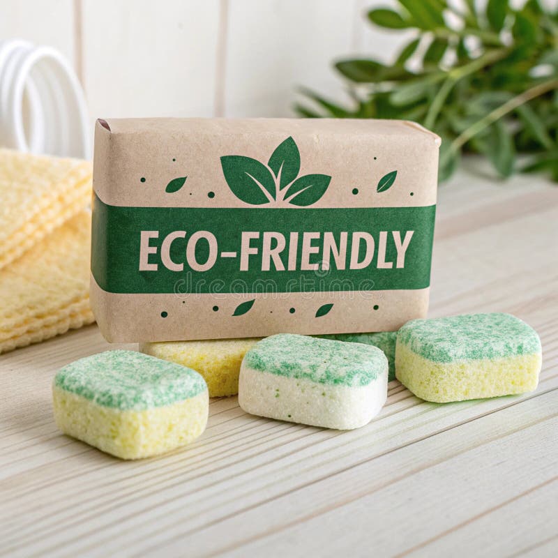 Dishwashing Tablet Pack with Eco Friendly Label Stock Illustration ...