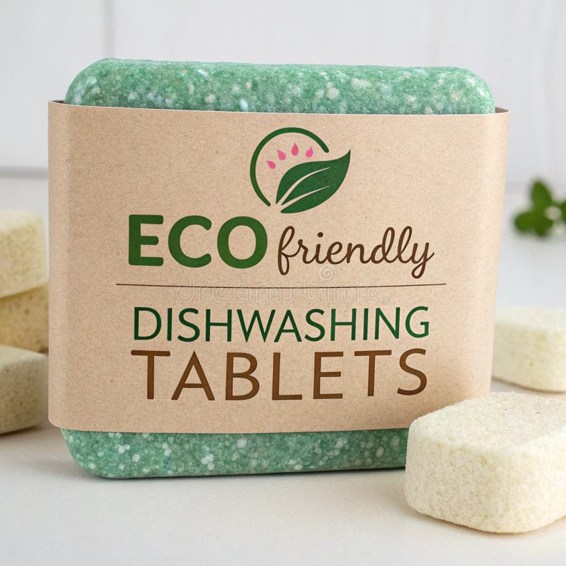 Dishwashing Tablet Pack with Eco Friendly Label Stock Illustration ...