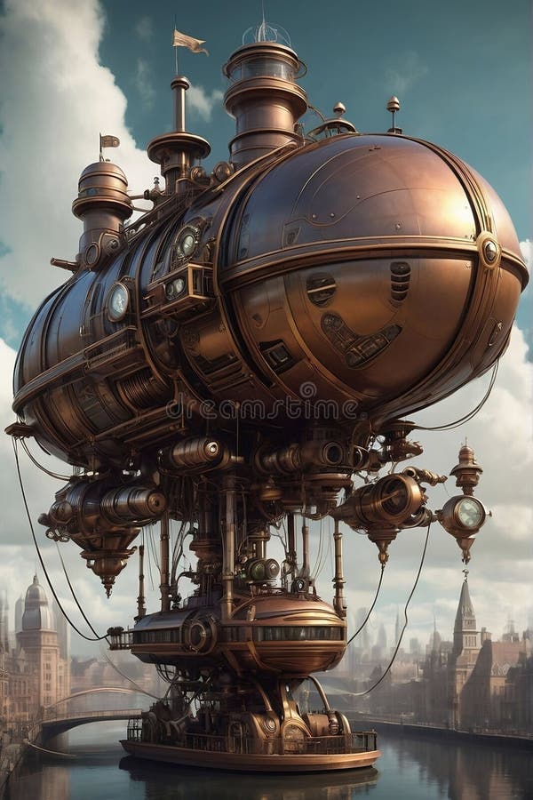 Disign steampunk airship stock illustration. Illustration of ...