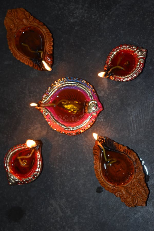 Disigning Diyas with Verious Designed Diya Burning Stock Image - Image ...