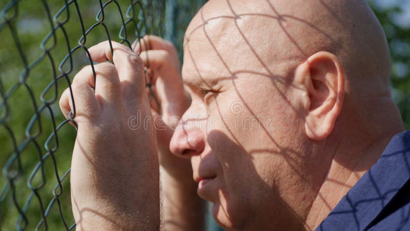 Disillusioned Man Image Looking Sad from Back of a Metallic Fence Stock ...