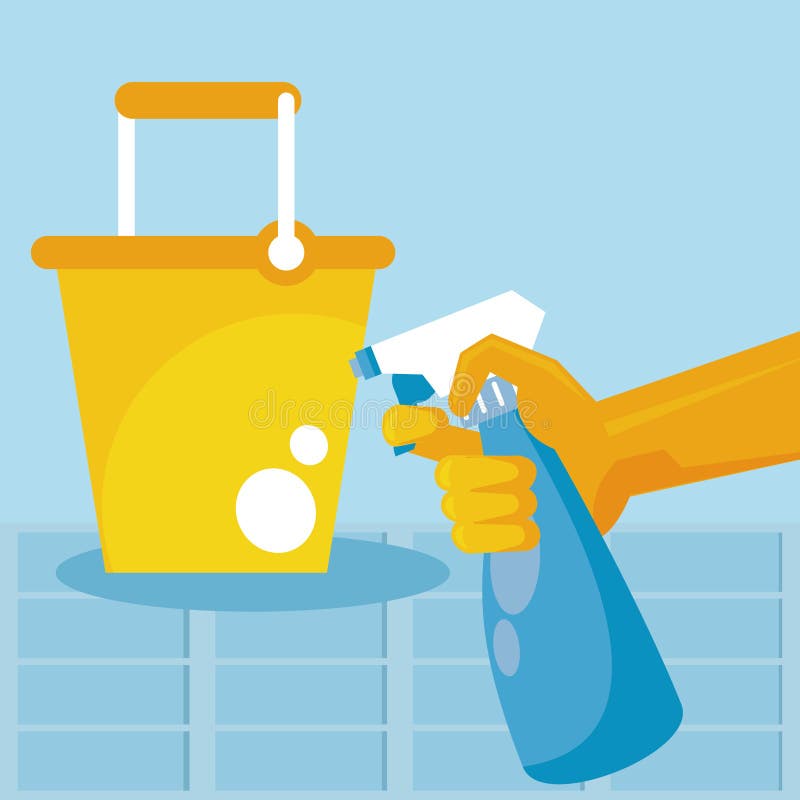 Disinfect and Clean Activity with Hand Using Splash Bottle and Bucket ...