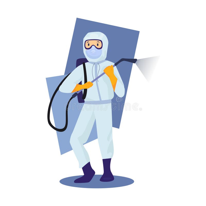 Disinfecting Worker Illustration in Color Cartoon Style. Editable ...