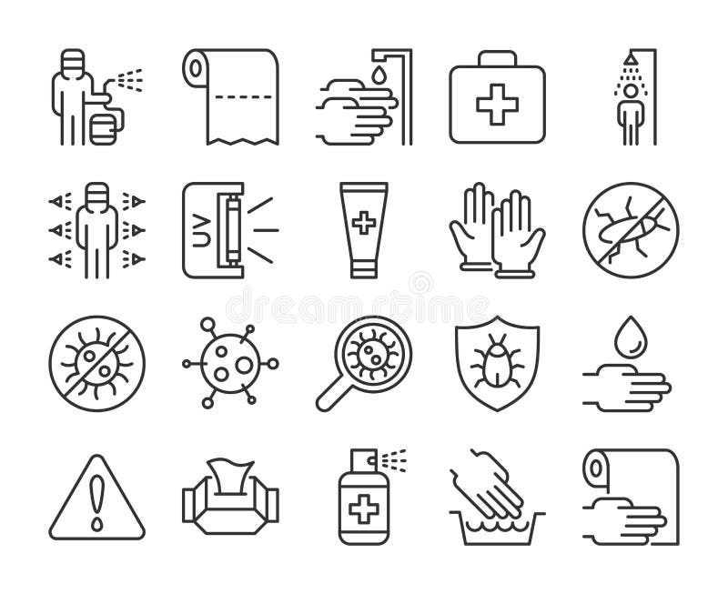 Disinfection Icon. Disinfection and Sterilization Line Icons Set ...