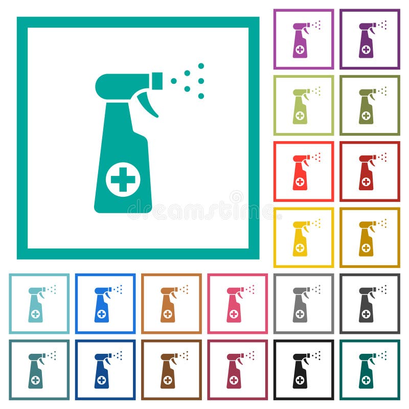 Disinfection Spray Flat Color Icons with Quadrant Frames Stock Vector ...
