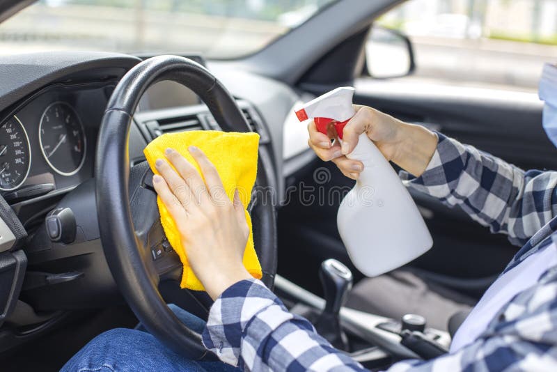 Disinfection Surfaces in the Car from Covid-19 Disease Stock Photo ...