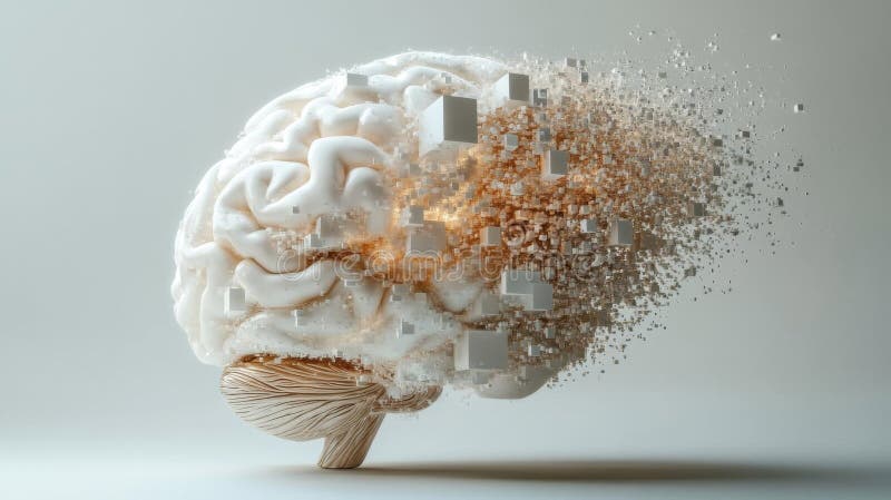 Disintegrating Brain with Memory Loss, Dementia, and 3D Render Stock ...