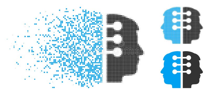 Disintegrating Dotted Halftone Dual Head Interface Icon Stock Vector ...