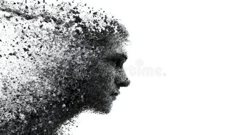 Disintegrating Man Profile Grayscale Art Stock Illustration ...