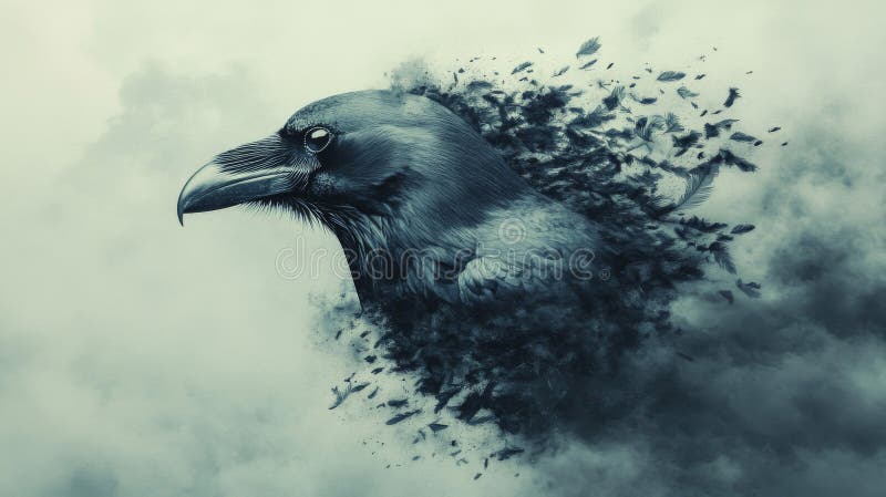 Disintegrating Raven: Dark Grey Abstract Bird Illustration Stock ...
