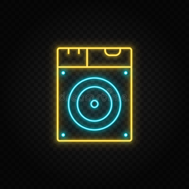 Disk, Drive. Blue and Yellow Neon Vector Icon. Transparent Background ...
