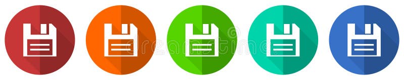 Disk, Save Icon Set, Vector Illustration in 6 Colors Options for ...