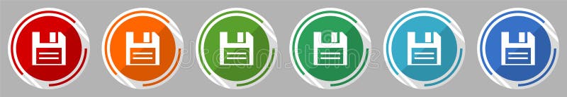 Disk, Save Icon Set, Vector Illustration in 6 Colors Options for ...