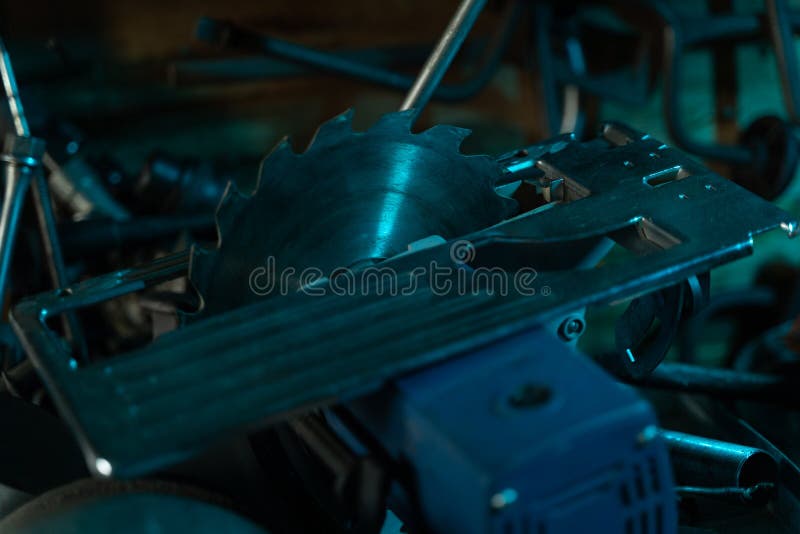 Disk Saw Construction in Old Dusty Vintage Garage Stock Image - Image ...