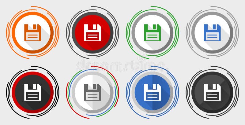 Disk, Save Icon Set, Vector Illustration in 6 Colors Options for ...