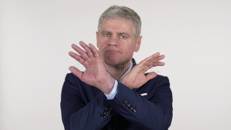 Disliking Senior Businessman Refusing on White Background Stock Photo ...