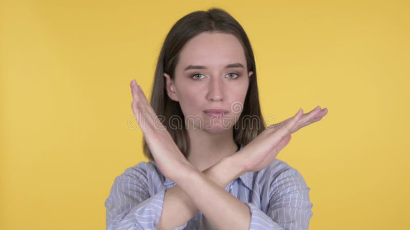 Disliking Young Woman Refusing on Yellow Background Stock Image - Image ...
