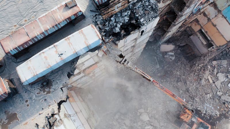 Dismantling of Concrete Structures with an Excavator. Stock Footage ...