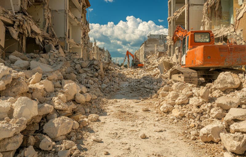 The Dismantling of an Old Building Using an Excavator, Clearing the ...