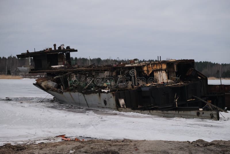 Dismantling of Old Rusty Ships in the Winter Editorial Image - Image of ...
