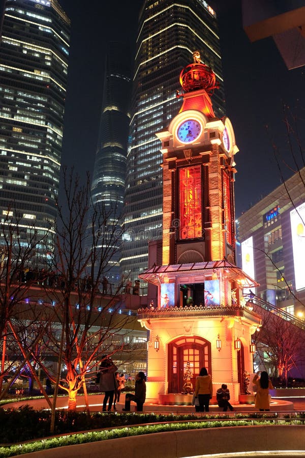 Clock Tower on the Shopping Wangfujing Street in Center of Beijing ...
