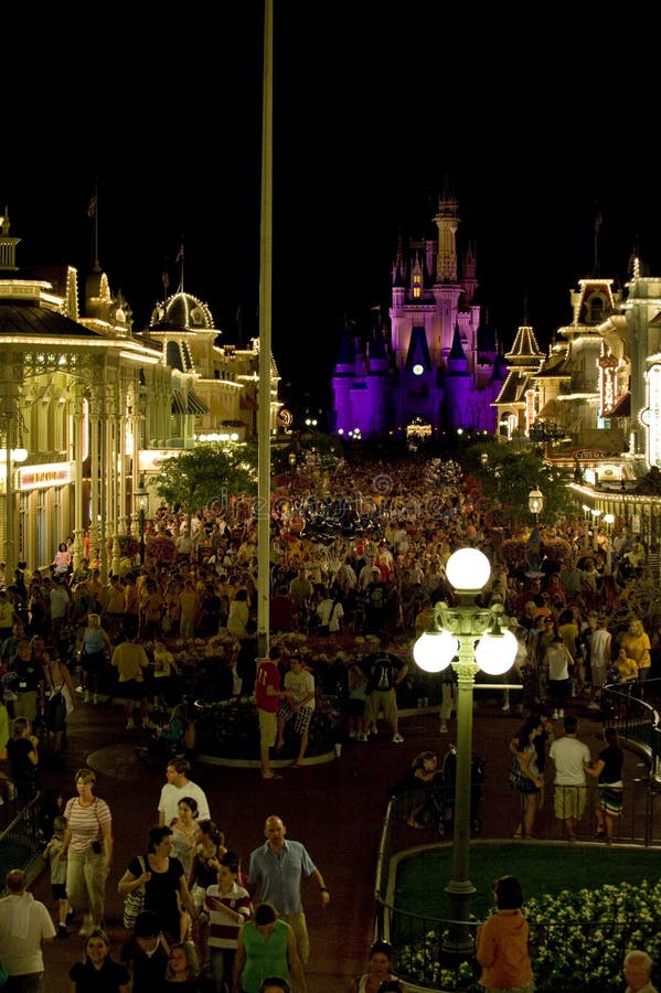 Disney Castle Crowd at Night Editorial Stock Photo - Image of bunch ...