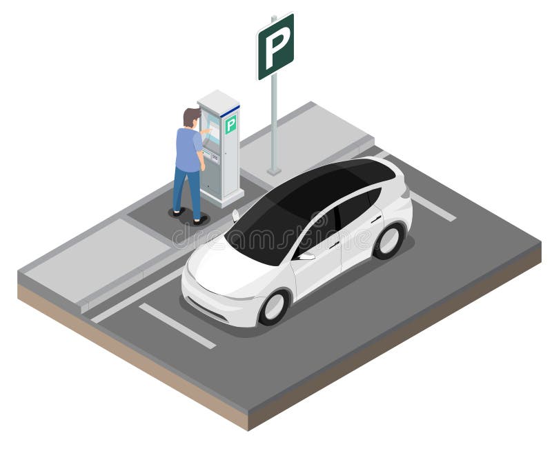 Parking Isometric Composition, Man Pay Parking Free at Machine Stock ...