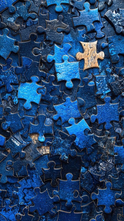 Disordered Blue Puzzle Pieces with Mixed Textures and Colors Stock ...