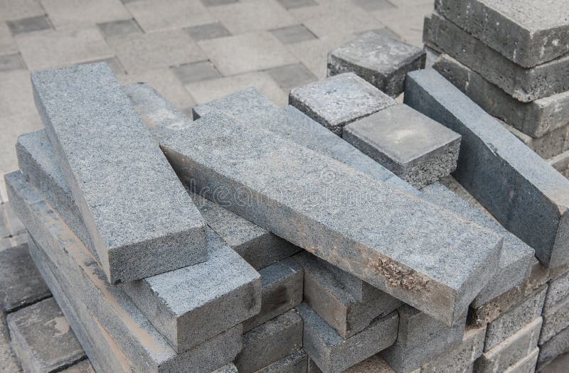 Gray Square Pavement Bricks in a Stockpile Stock Photo - Image of ...