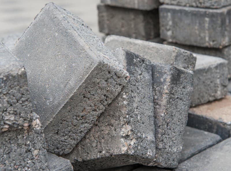 Gray Square Pavement Bricks Close-up Stock Photo - Image of heap, gray ...