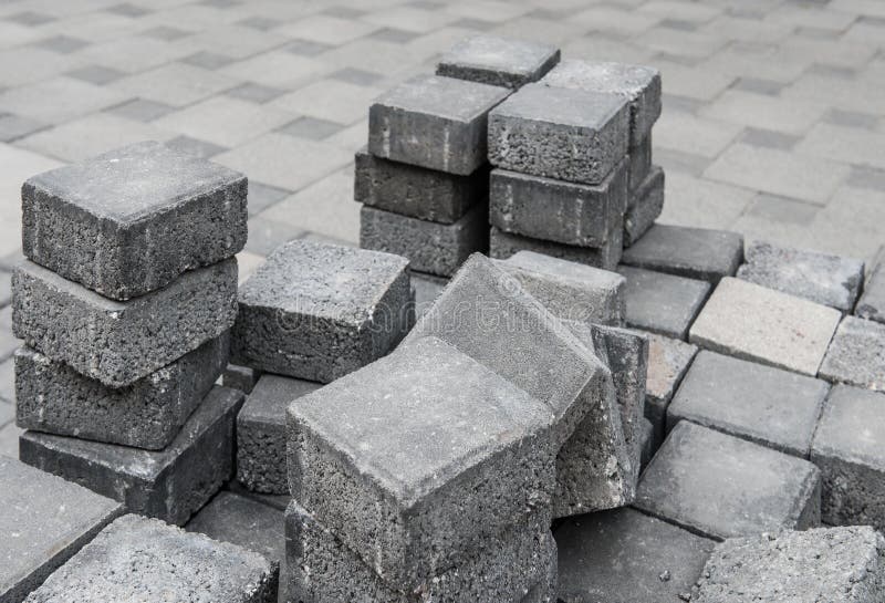Gray Square Pavement Bricks Close-up Stock Photo - Image of heap, gray ...