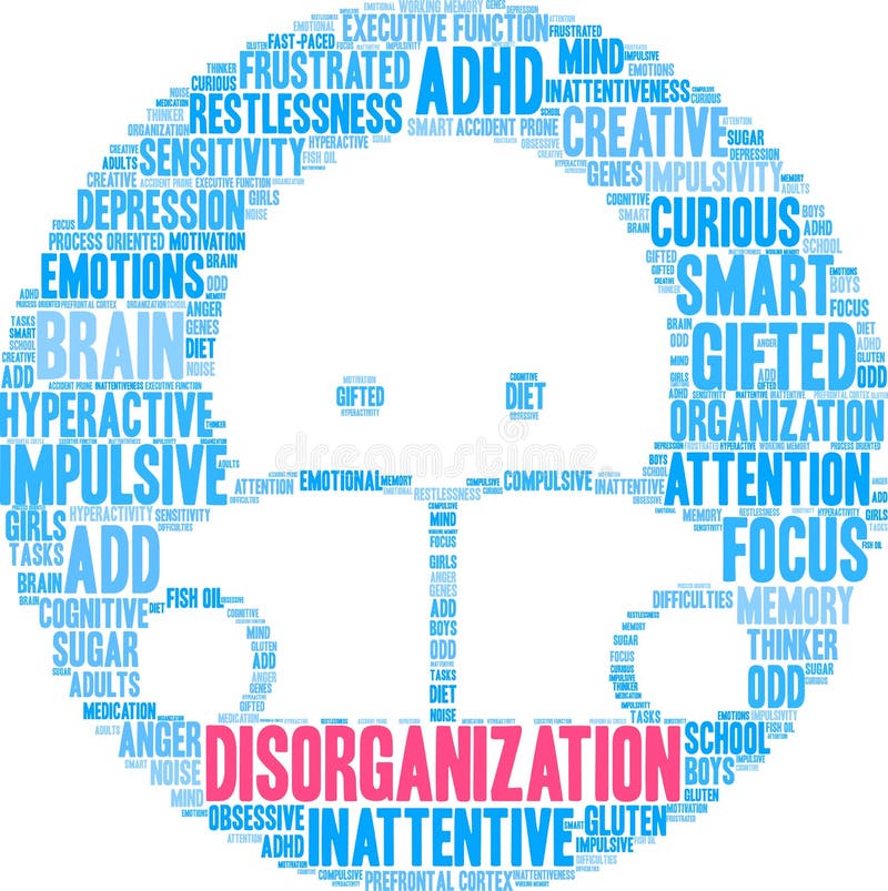 Disorganization Word Cloud stock illustration. Illustration of gifted ...