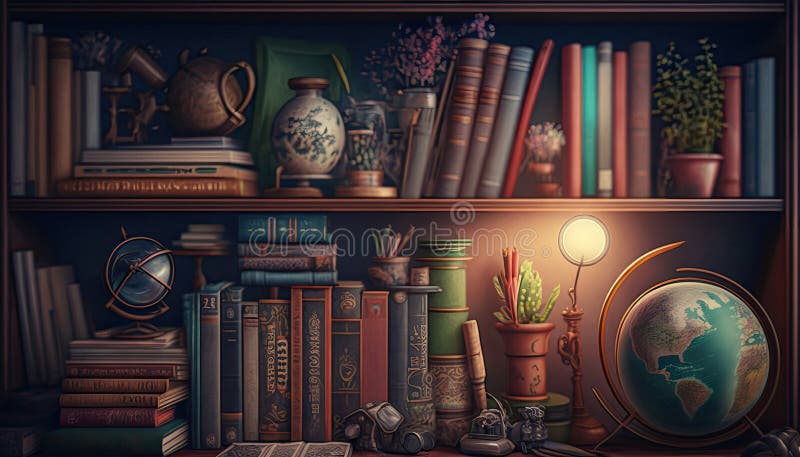 A Disorganized Bookshelf with Books and Knickknacks Placed Randomly ...